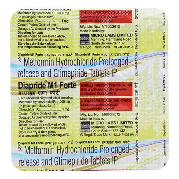 DIAPRIDE M1 FORTE Tablet 15's Price, Uses, Side effects, Substitutes ...