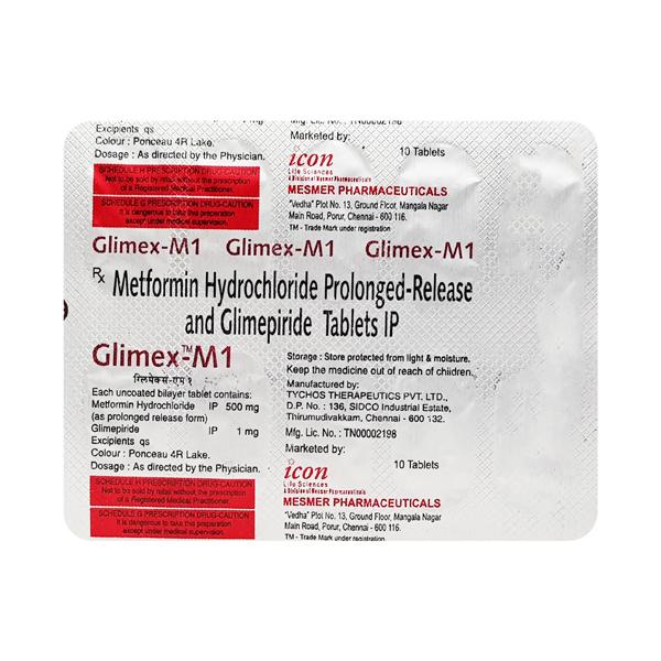 Glimex M 1mg/500mg Tablet 10'S : Price, Uses, Side Effects | Netmeds