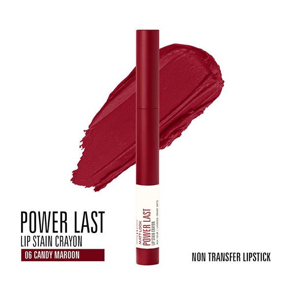 Buy Matt Look Power Last Lip Stain Crayon Lipstick, Candy Maroon 1.3 gm ...