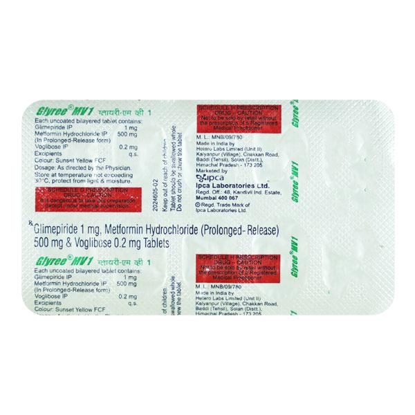 Glyree MV 1mg Tablet 10'S : Price, Uses, Side Effects | Netmeds