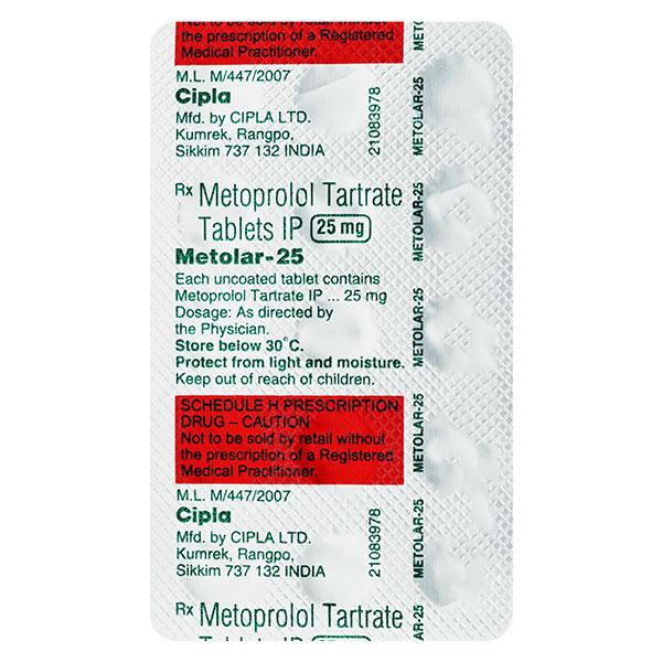 Metolar 25mg Tablet 15'S : Price, Uses, Side Effects | Netmeds