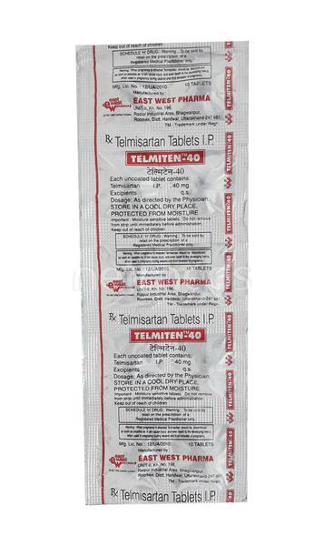Telmiten 40mg Tablet 10'S : Price, Uses, Side Effects | Netmeds