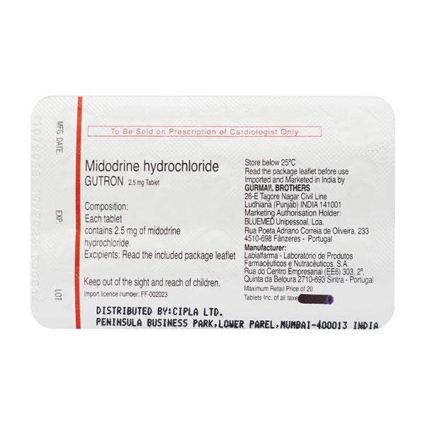 Gutron 2.5mg Tablet 20'S - Price, Uses, Side Effects | Netmeds