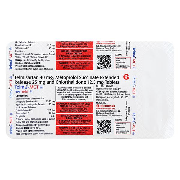 TELMA MCT 25/12.5 Tablet 10's Price, Uses, Side effects, Substitutes ...