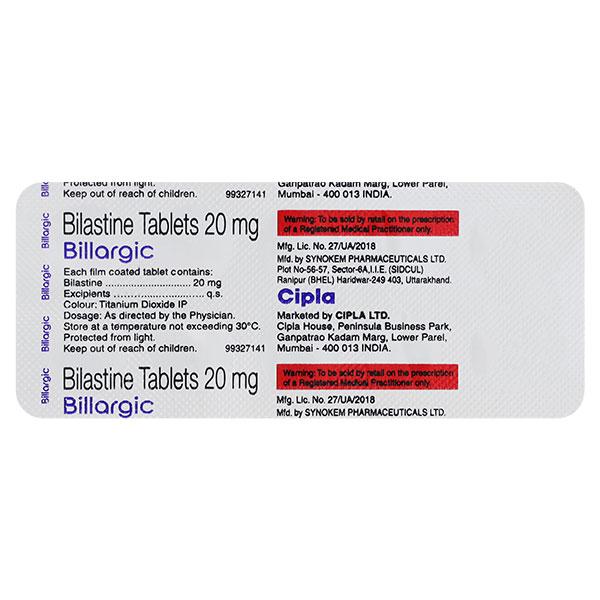 BILLARGIC 20mg Tablet 10's Price, Uses, Side effects, Substitutes | Netmeds