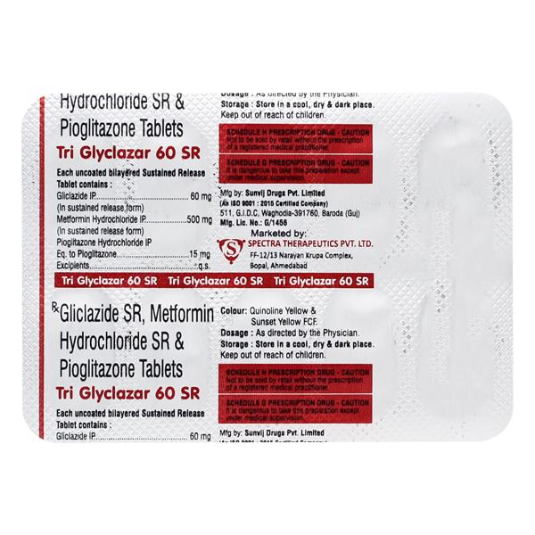 TRI GLYCLAZAR SR 60mg Tablet 10's Price, Uses, Side effects ...