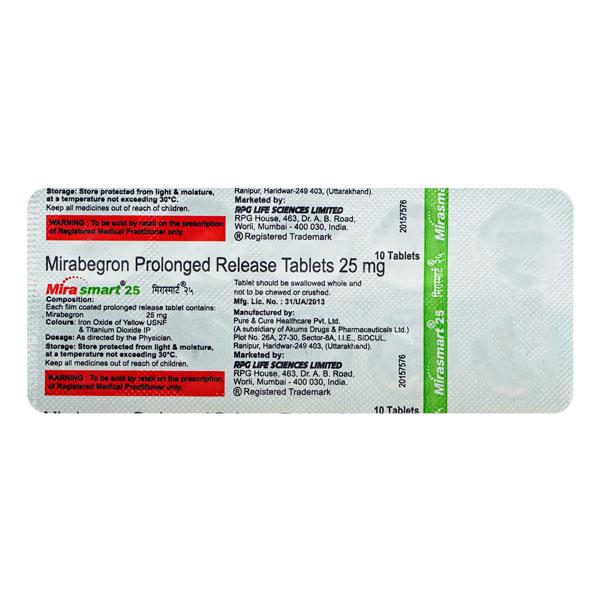 Mirasmart 25mg Tablet 10'S Price, Uses, Side effects, Substitutes | Netmeds