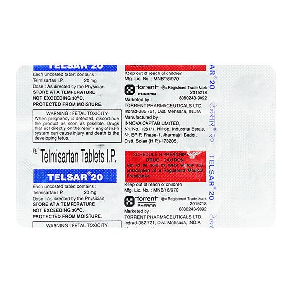 Telsar 20mg Tablet 15'S : Price, Uses, Side Effects | Netmeds