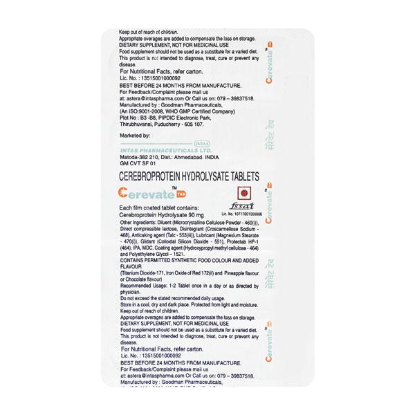 Cerevate 90mg Tablet 10'S Price, Uses, Side effects, Substitutes | Netmeds