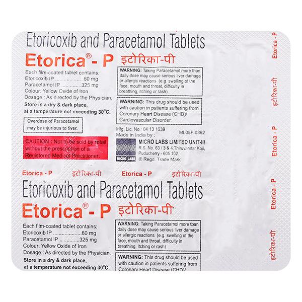 ETORICA P Tablet 15's Price, Uses, Side effects, Substitutes | Netmeds