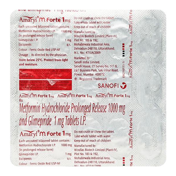 Amaryl M Forte 1mg Tablet 15'S Price, Uses, Side effects, Substitutes ...