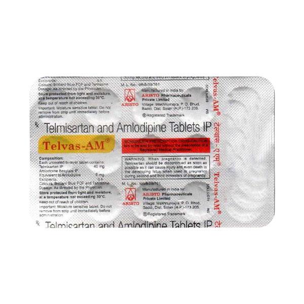 Buy TELVAS AM 40 Tablet 15's Online at Upto 25% OFF | Netmeds
