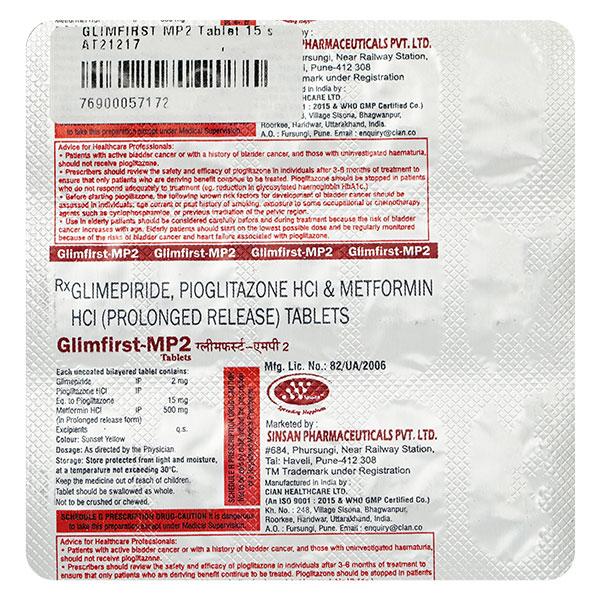 GLIMFIRST MP2 Tablet 15's Price, Uses, Side effects, Substitutes | Netmeds