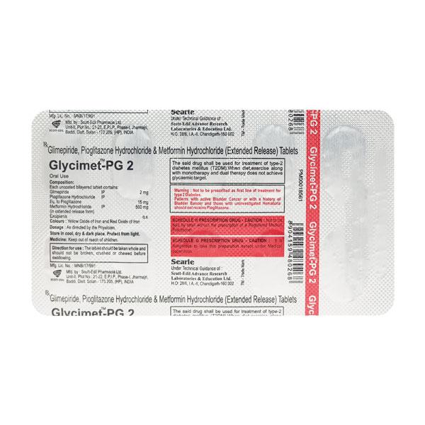GLYCIMET PG 2mg Tablet 10's : Price, Uses, Side Effects | Netmeds
