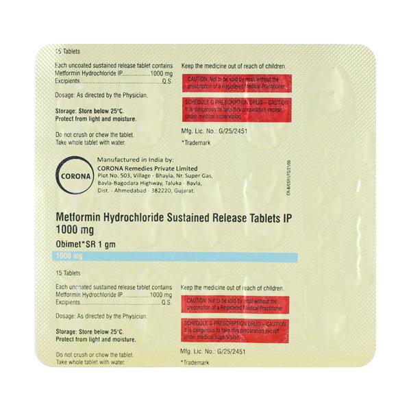 Obimet SR 1gm Tablet 15'S : Price, Uses, Side Effects | Netmeds