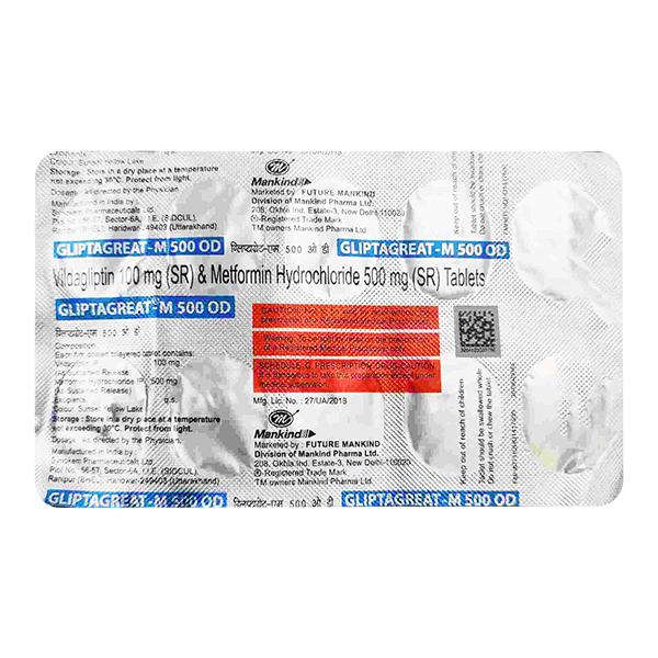 GLIPTAGREAT M 500 OD Tablet 10's : Price, Uses, Side Effects | Netmeds