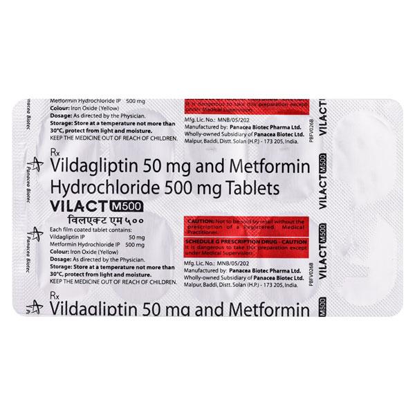 VILACT M 500mg Tablet 10's : Price, Uses, Side Effects | Netmeds