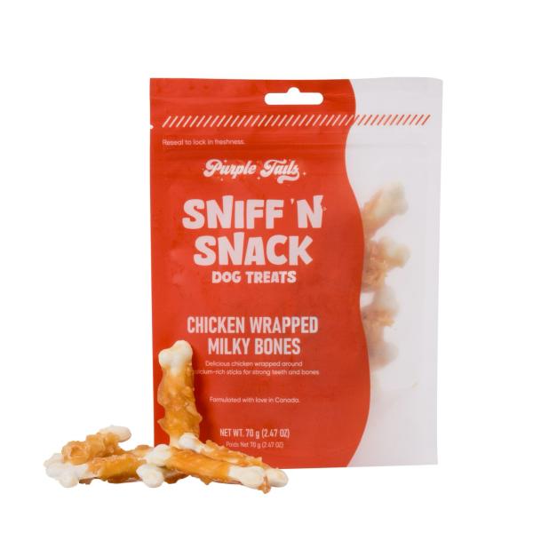 Purple Tails Sniff N Snack Dog Treats Chicken Wrapped Milky Bones 70 g ...