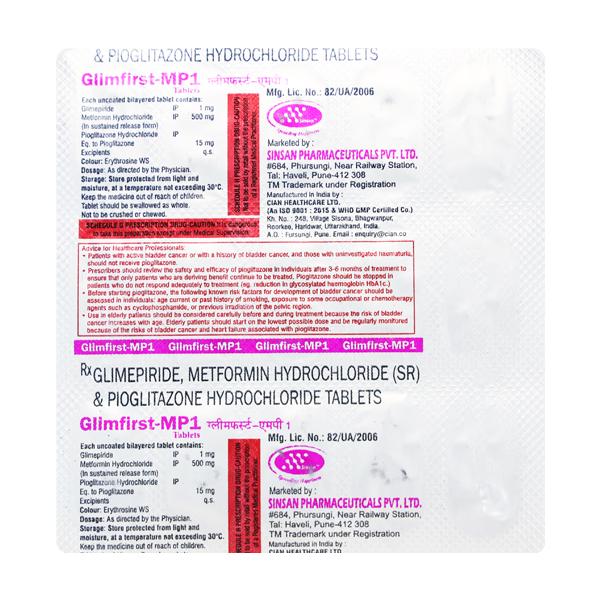 GLIMFIRST MP1 Tablet 15's : Price, Uses, Side Effects | Netmeds
