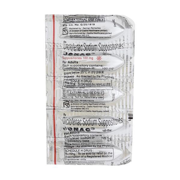 Jonac Adult 100mg Suppository 5'S - Price, Uses, Side Effects | Netmeds