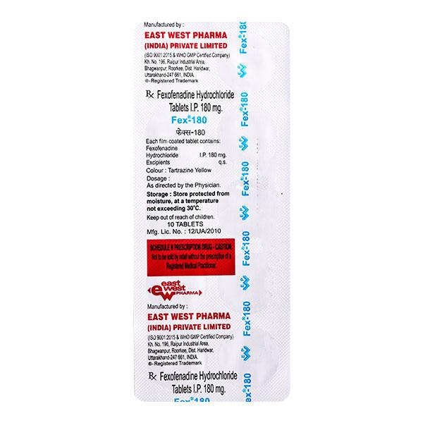 FEX 180mg Tablet 10'S Price, Uses, Side effects, Substitutes | Netmeds