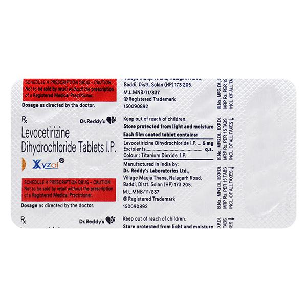 Xyzal 5mg Tablet 15'S : Uses, Side Effects, Price | Netmeds