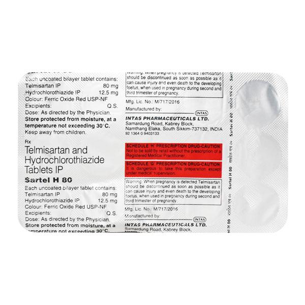 Sartel H 80mg Tablet 15'S : Price, Uses, Side Effects | Netmeds