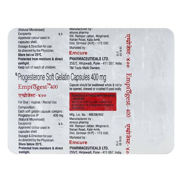 Buy Emprogest 400mg Capsule 10'S Online at Upto 25% OFF | Netmeds