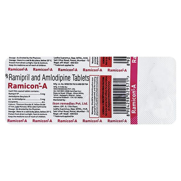 RAMICON A Tablet 10's Price, Uses, Side effects, Substitutes | Netmeds