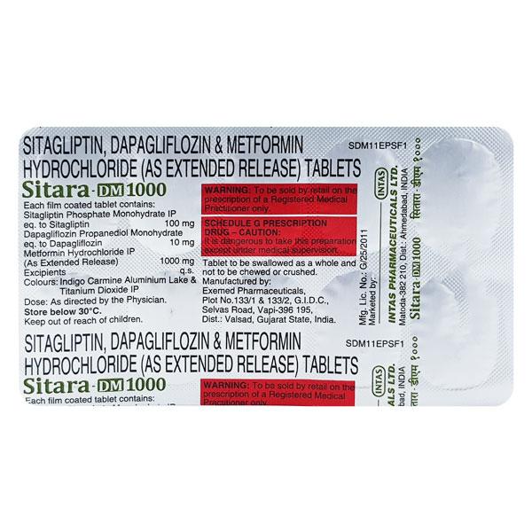 Buy SITARA DM 1000 Tablet 10's Online at Upto 25% OFF | Netmeds