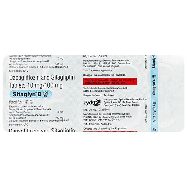 SITAGLYN D 100/10 Tablet 10's Price, Uses, Side effects, Substitutes ...