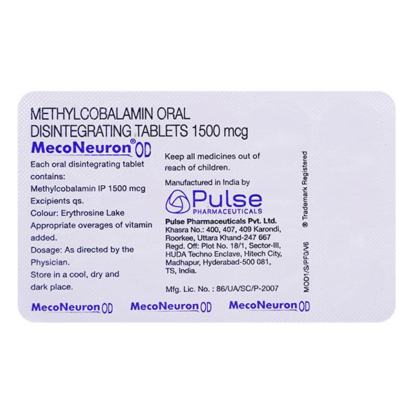 MECONEURON OD 1500mcg Tablet 15's Price, Uses, Side effects ...