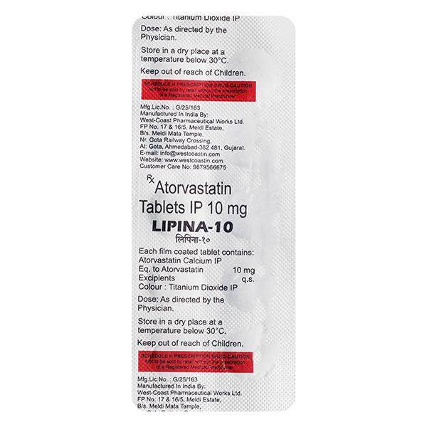 LIPINA 10mg Tablet 10's : Uses, Side Effects, Price | Netmeds