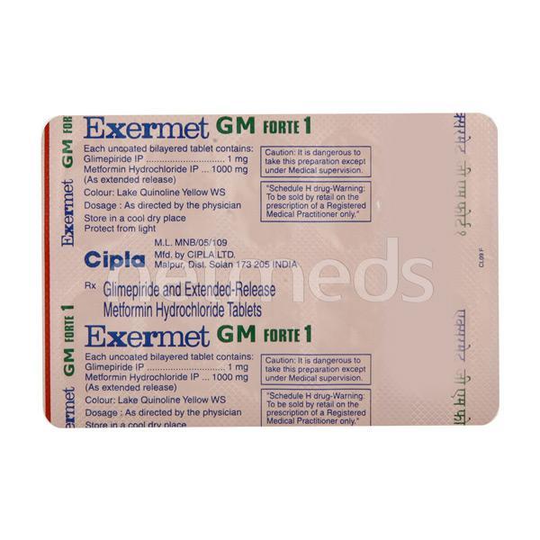 Exermet GM Forte 1mg Tablet 10'S Price, Uses, Side effects, Substitutes ...