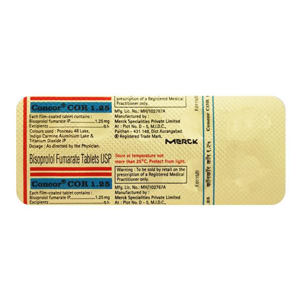 Concor Cor 1.25mg Tablet 10'S : Price, Uses, Side Effects | Netmeds