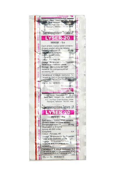 Lyser 20mg Tablet 10'S Price, Uses, Side effects, Substitutes | Netmeds