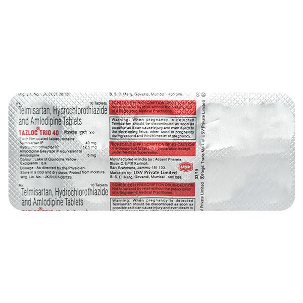 Tazloc Trio 40mg Tablet 10'S : Price, Uses, Side Effects | Netmeds