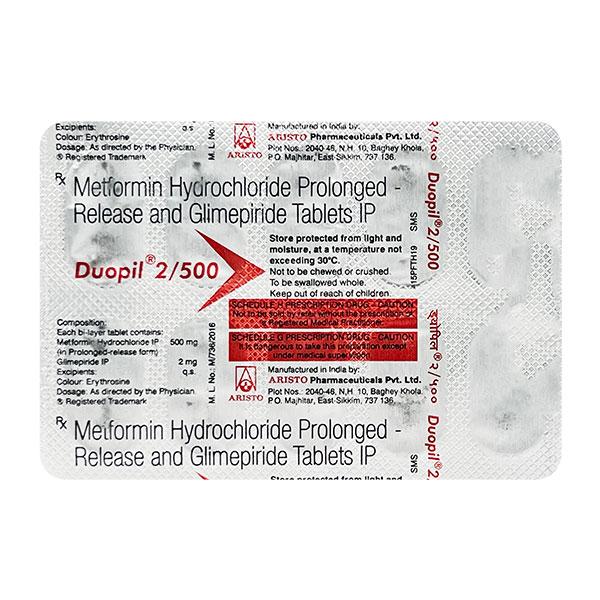 Duopil 2/500mg Tablet 10'S : Price, Uses, Side Effects | Netmeds
