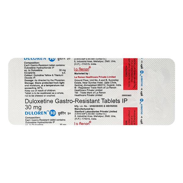 Duloren 30mg Tablet 10'S : Price, Uses, Side Effects | Netmeds