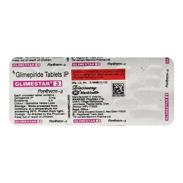 Glimestar 3mg Tablet 10'S : Price, Uses, Side Effects | Netmeds