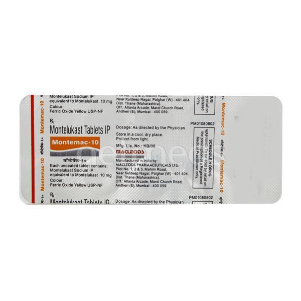 Montemac 10mg Tablet 10'S Price, Uses, Side effects, Substitutes | Netmeds