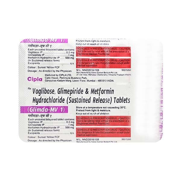 Glimda MV 1mg Tablet 10'S : Price, Uses, Side Effects | Netmeds