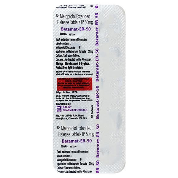 Betamet ER 50mg Tablet 10'S : Price, Uses, Side Effects | Netmeds
