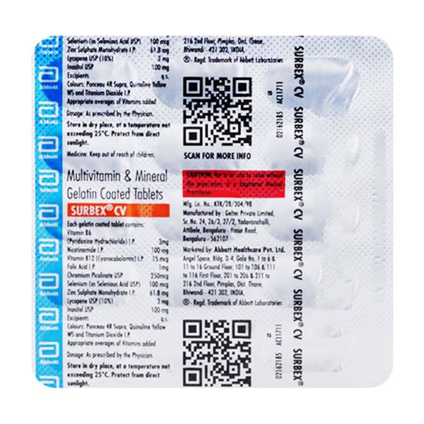 SURBEX CV Tablet 15's Price, Uses, Side effects, Substitutes | Netmeds