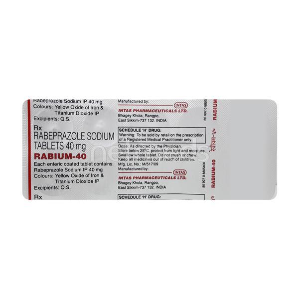 Rabium 40mg Tablet 10'S Price, Uses, Side effects, Substitutes | Netmeds