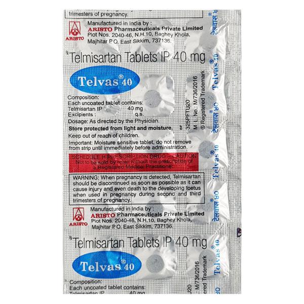 TELVAS 40mg Tablet 15's : Price, Uses, Side Effects | Netmeds