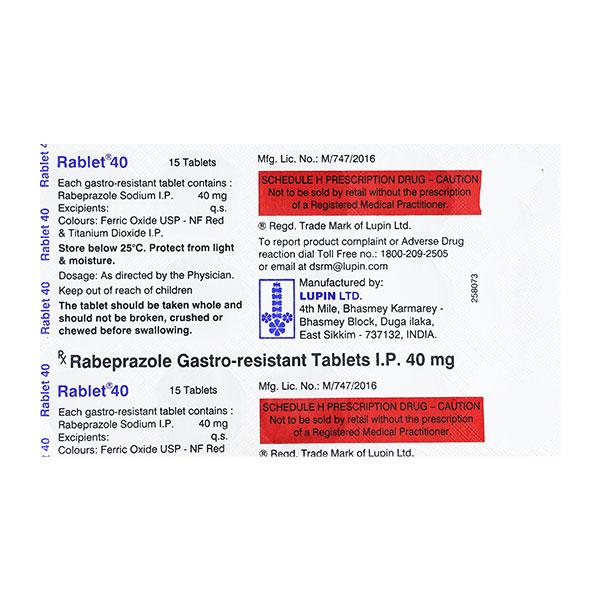 Buy RABLET 40mg Tablet 15's Online at Upto 25% OFF | Netmeds