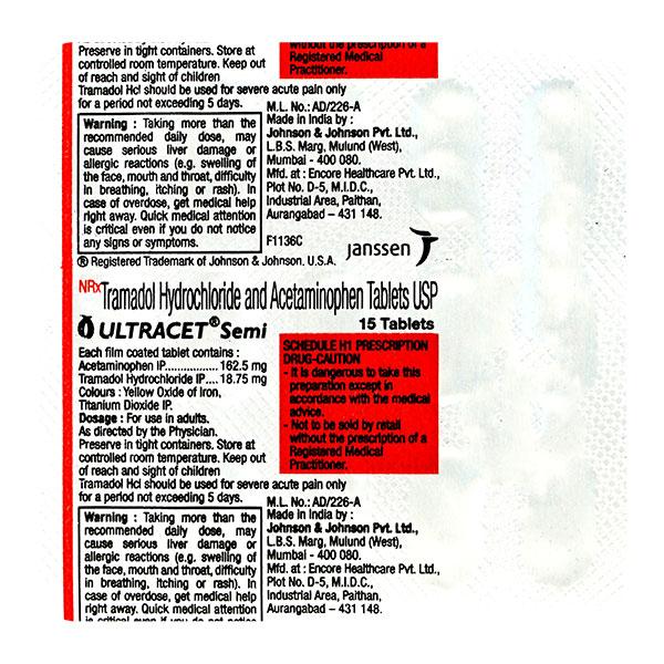 Ultracet Semi Tablet 15'S - Price, Uses, Side Effects, and Substitutes ...