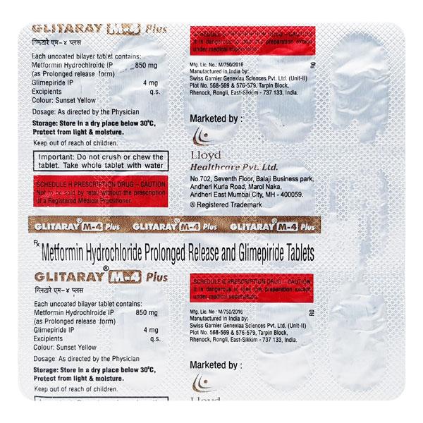 GLITARAY M4 PLUS Tablet 15's Price, Uses, Side effects, Substitutes ...