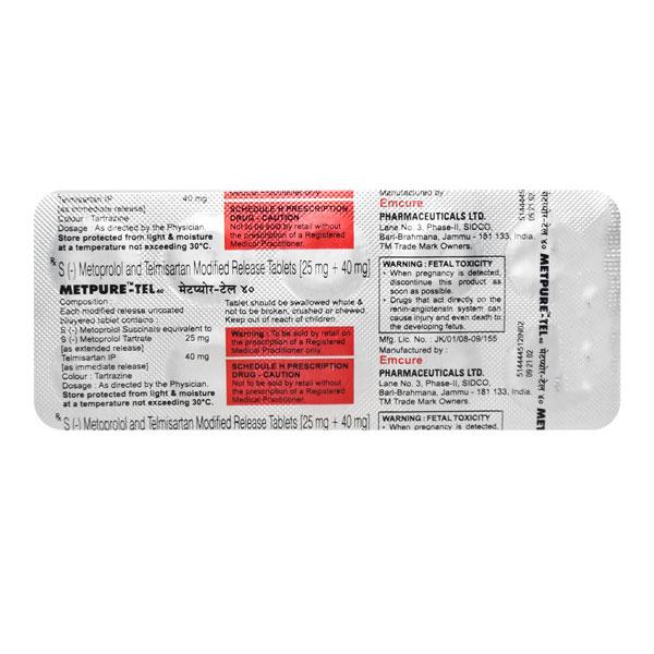 Metpure Tel 40mg Tablet 10'S : Price, Uses, Side Effects | Netmeds